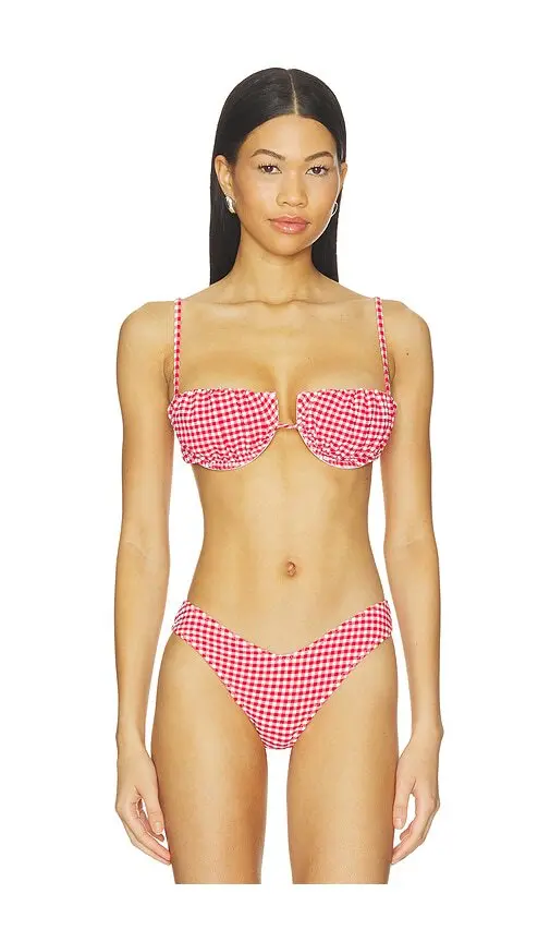 MONTCE Petal Bikini Top - Red Micro Gingham