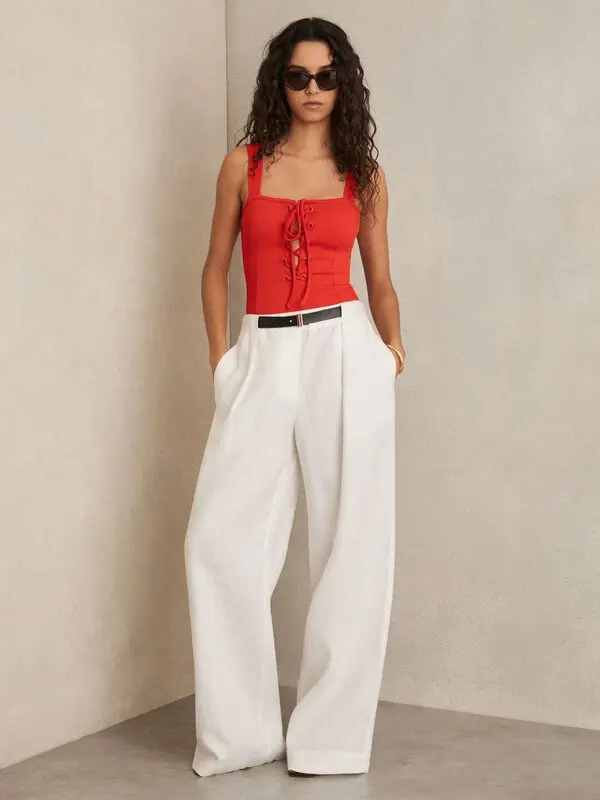 REISS Fabienne Ribbed Lace-up Swimsuit