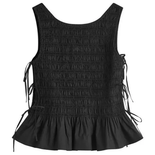GANNI Cotton Poplin Smock Top - Black