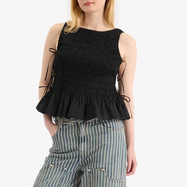 GANNI Cotton Poplin Smock Top - Black