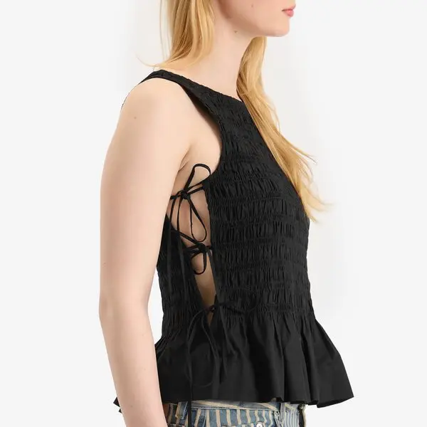 GANNI Cotton Poplin Smock Top - Black