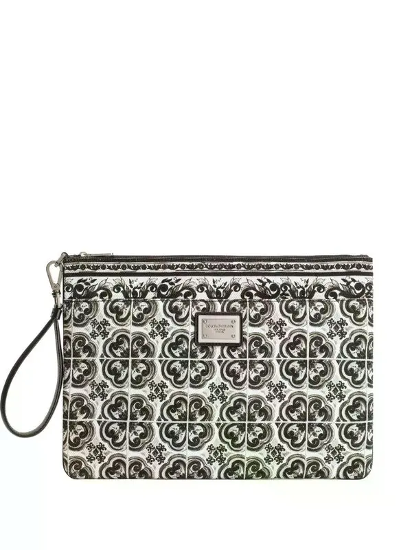 Dolce & Gabbana Graphic-print Leather Clutch Bag - Black