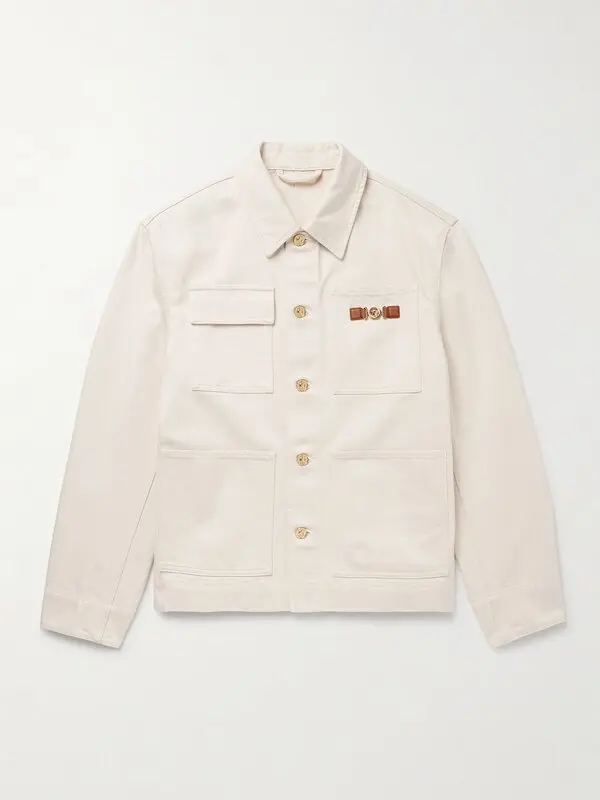 Versace Medusa Embellished Denim Jacket - Neutrals