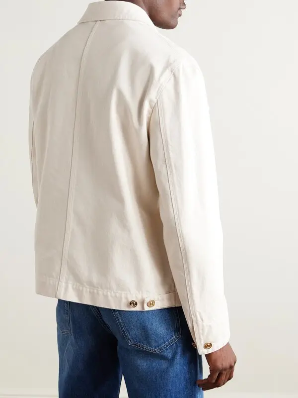 Versace Medusa Embellished Denim Jacket - Neutrals