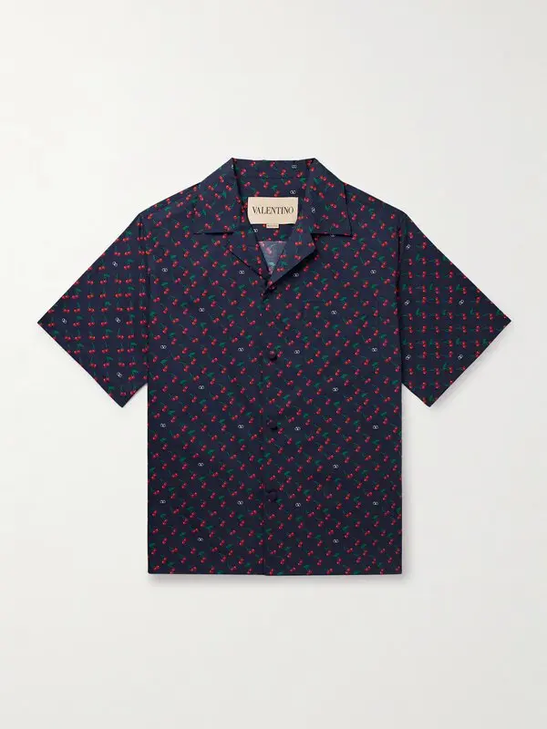 Valentino Garavani Camp-collar Printed Cotton-poplin Shirt