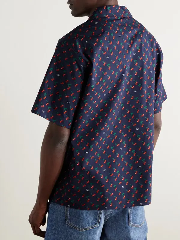 Valentino Garavani Camp-collar Printed Cotton-poplin Shirt