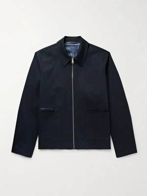 Paul Smith Leather-trimmed Cotton-blend Twill Harrington Jacket - Blue