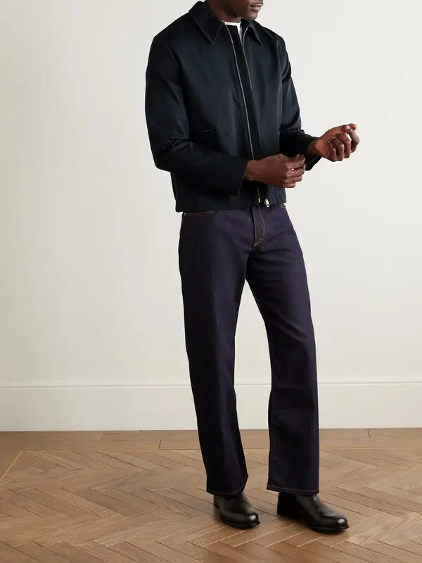 Paul Smith Leather-trimmed Cotton-blend Twill Harrington Jacket - Blue