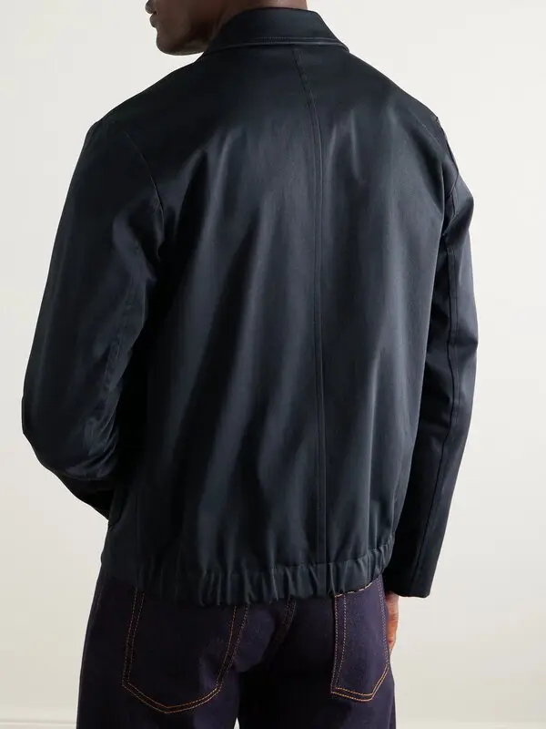 Paul Smith Leather-trimmed Cotton-blend Twill Harrington Jacket - Blue