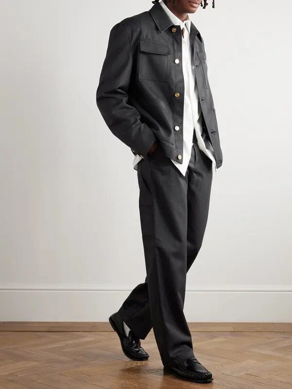 Versace Straight-leg Wool-mouliné Trousers