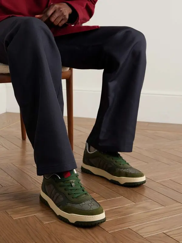 Gucci Re-web Suede And Webbing-trimmed Canvas And Leather Sneakers