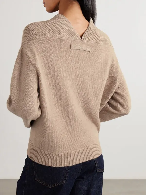 Victoria Beckham Ribbed Wool And Cashmere-blend Sweater - Neutrals