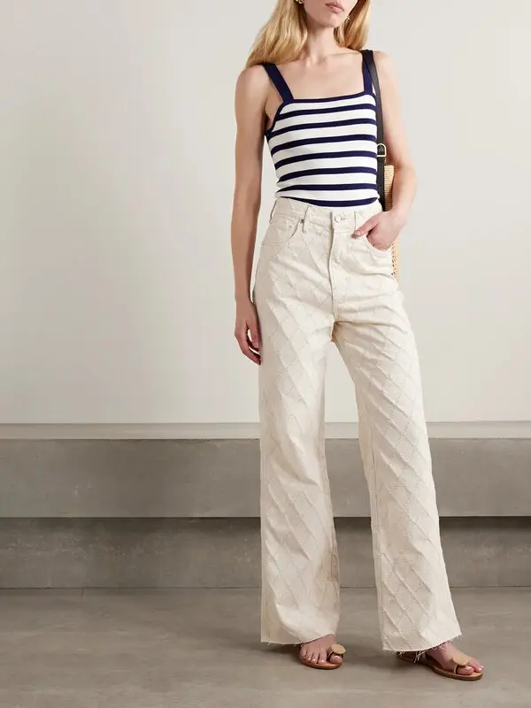 Veronica Beard Taylor Frayed Fil Coupé High-rise Wide-leg Jeans