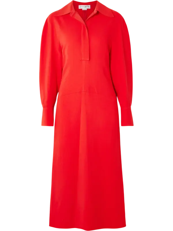 Victoria Beckham Asymmetric Gathered Crepe Shirt Dress - Red