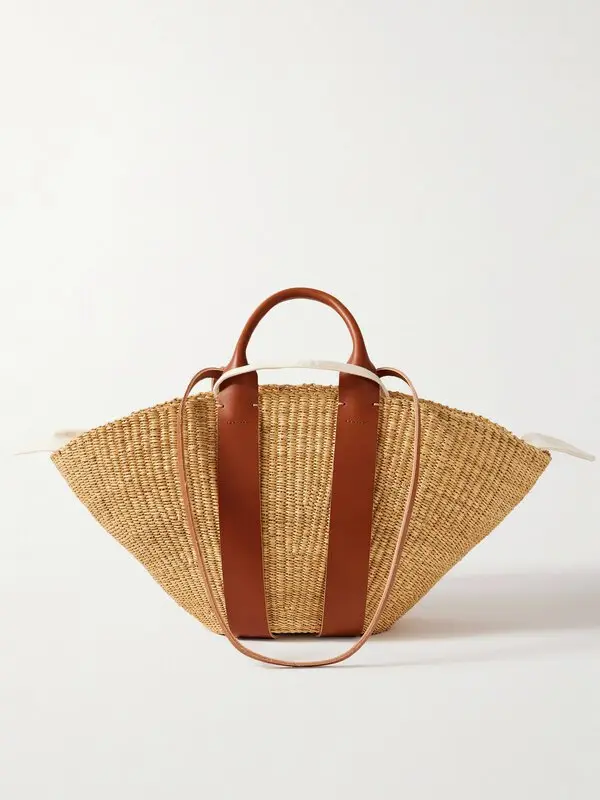 Muuñ Sophie Leather-trimmed Woven Straw Tote - Brown