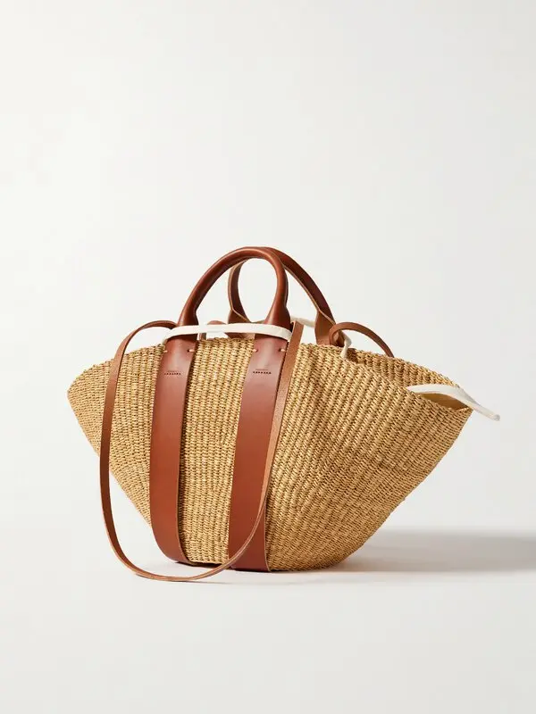 Muuñ Sophie Woven Straw Tote With Leather Trim - Brown