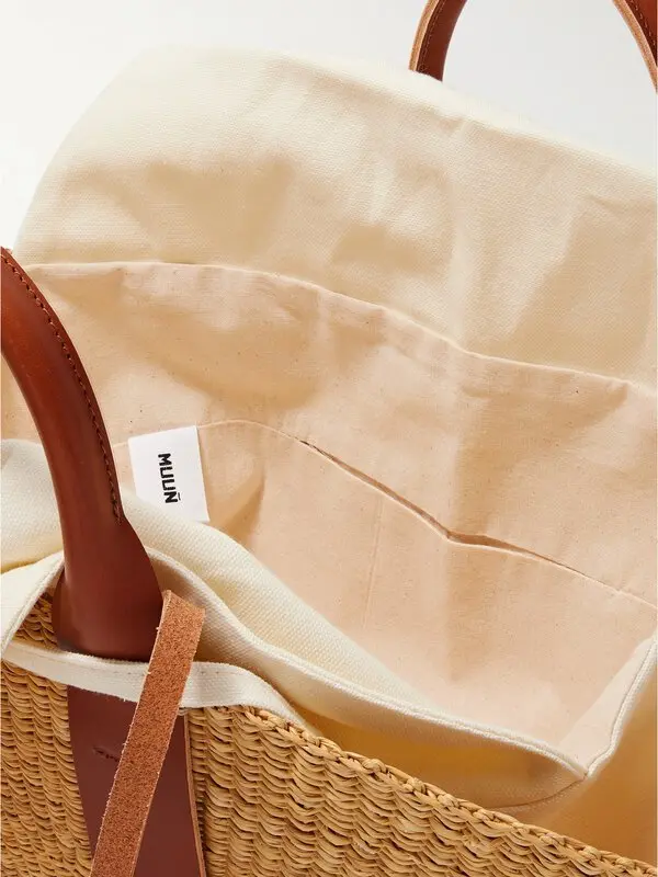 Muuñ Sophie Woven Straw Tote With Leather Trim - Brown