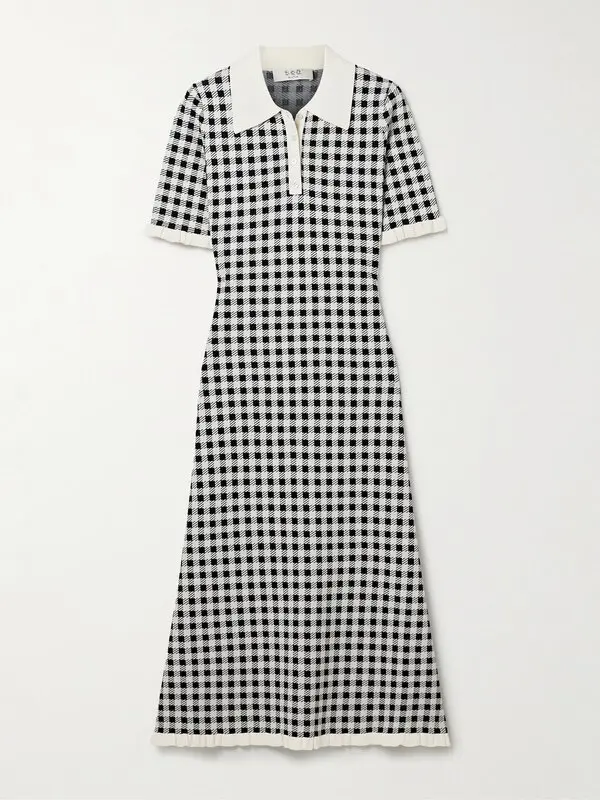 Sea Saige Ruffled Checked Jacquard-knit Midi Dress