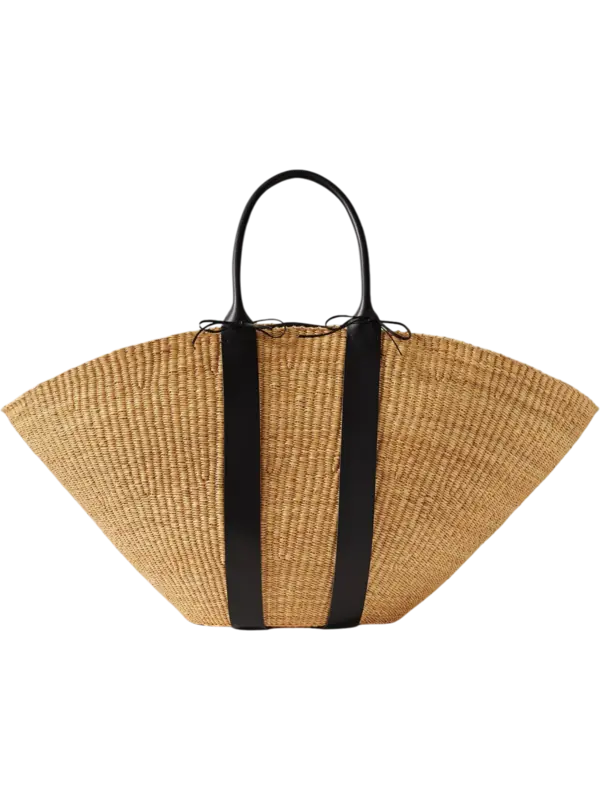 Muuñ Sophie Maxi Leather-trimmed Woven Straw Tote