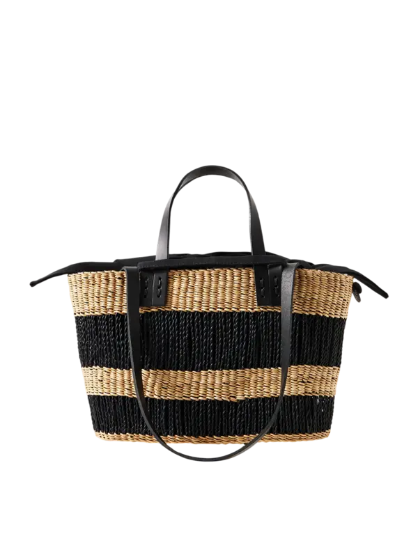 Muuñ Marcus Leather-trimmed Striped Woven Straw Tote