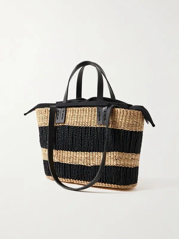 Muuñ Marcus Leather-trimmed Striped Woven Straw Tote