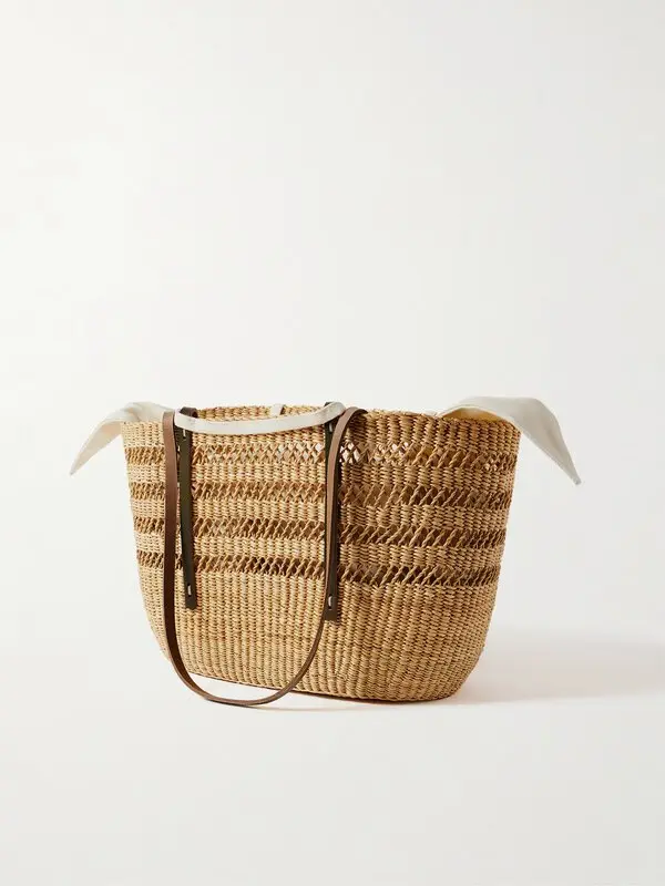 Muuñ Bicro M Leather-trimmed Woven Straw Tote