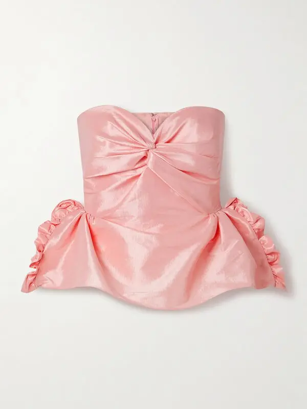 KIKA VARGAS Tasha Strapless Twist-front Ruffled Taffeta Top