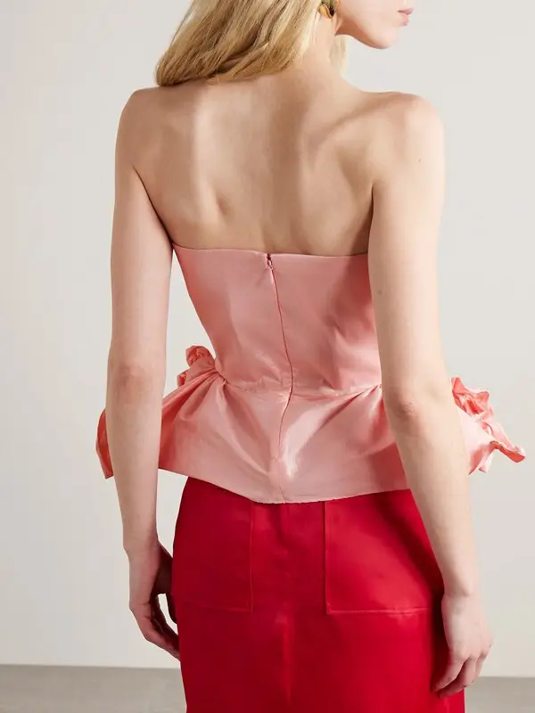 KIKA VARGAS Tasha Strapless Twist-front Ruffled Taffeta Top