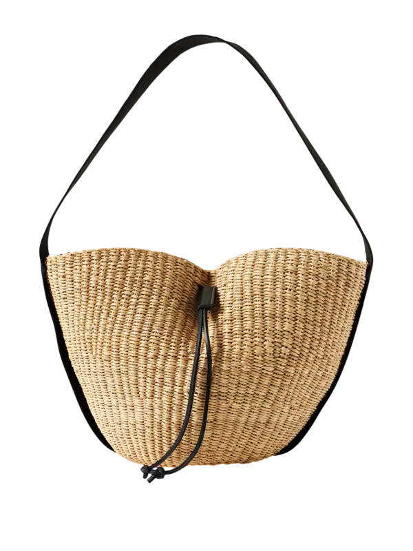 Muuñ Orbi Canvas-trimmed Woven Straw Shoulder Bag - Brown