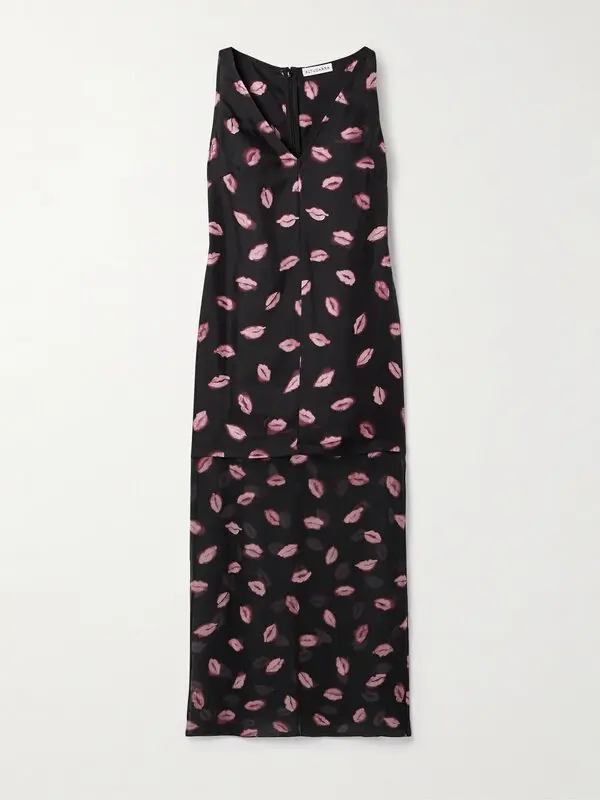 Altuzarra Katrin Printed Silk-twill And Chiffon Midi Dress - Black