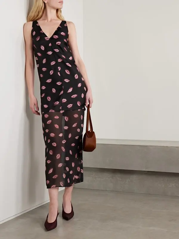 Altuzarra Katrin Printed Silk-twill And Chiffon Midi Dress - Black