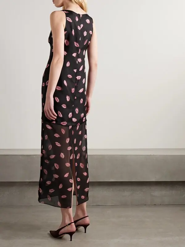 Altuzarra Katrin Printed Silk-twill And Chiffon Midi Dress - Black