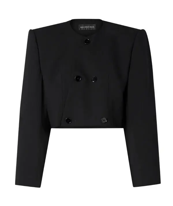 Balenciaga Spencer Cropped Asymmetric Double-breasted Wool Jacket