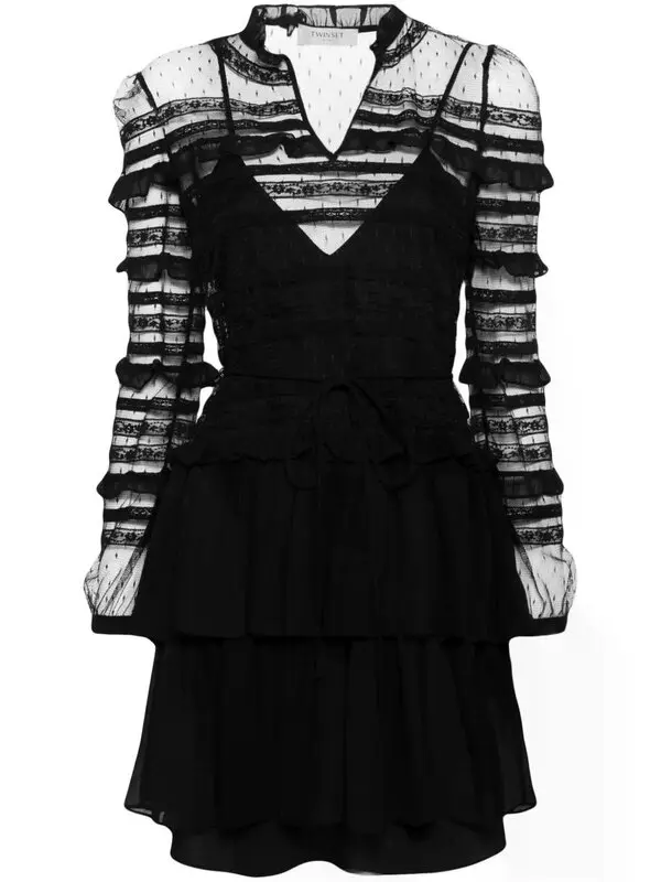 TWINSET Ruffled Mesh Mini Dress