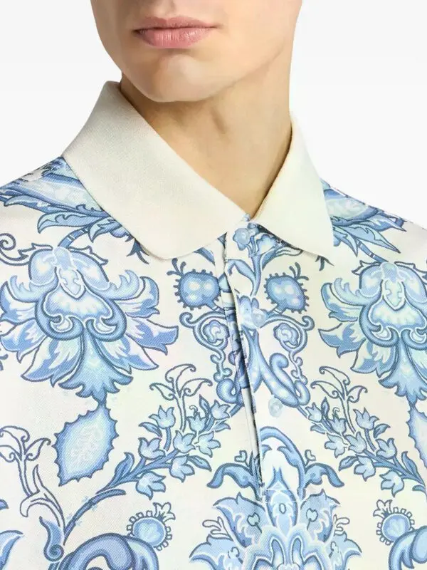 Etro Floral-print Polo Shirt - Blue