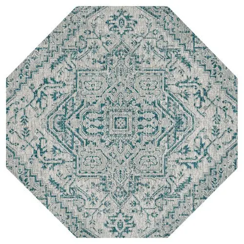 JONATHAN Y Estrella Bohemian Medallion Textured Weave Octagon Indoor/outdoor Area Rug - Teal/gray