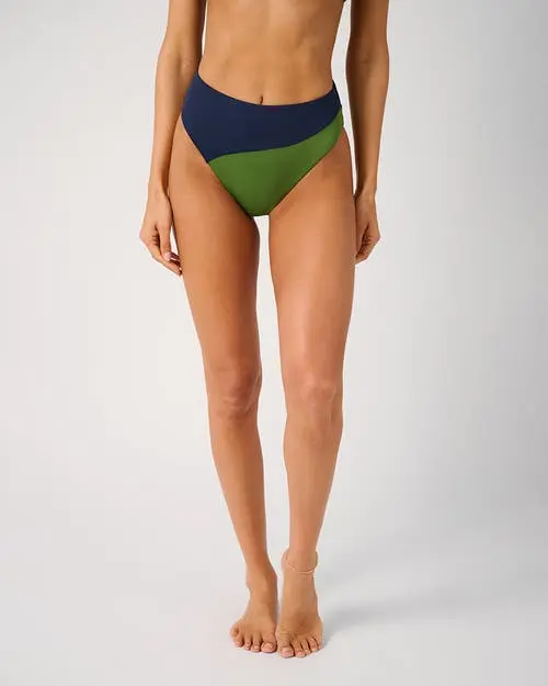 WeWoreWhat High-waisted Colorblock Bikini Bottom - Mid Blue/basil