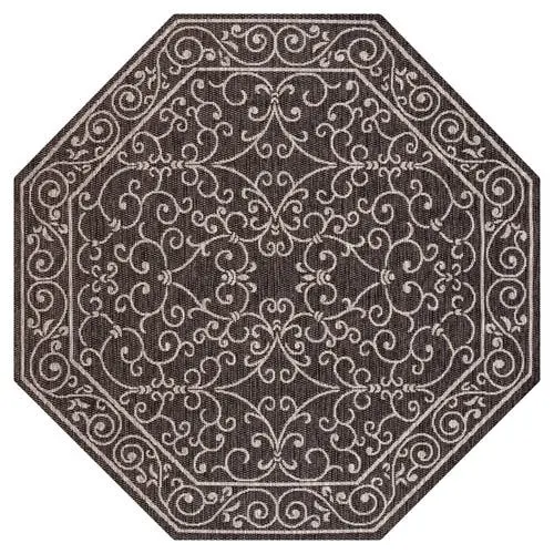 JONATHAN Y Charleston Vintage Filigree Textured Weave Octagon Indoor/outdoor Area Rug - Black/gray
