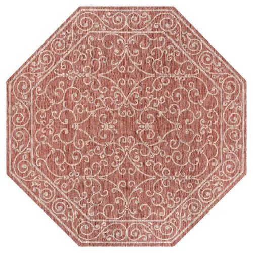 JONATHAN Y Charleston Vintage Filigree Textured Weave Octagon Indoor/outdoor Area Rug - Red/beige