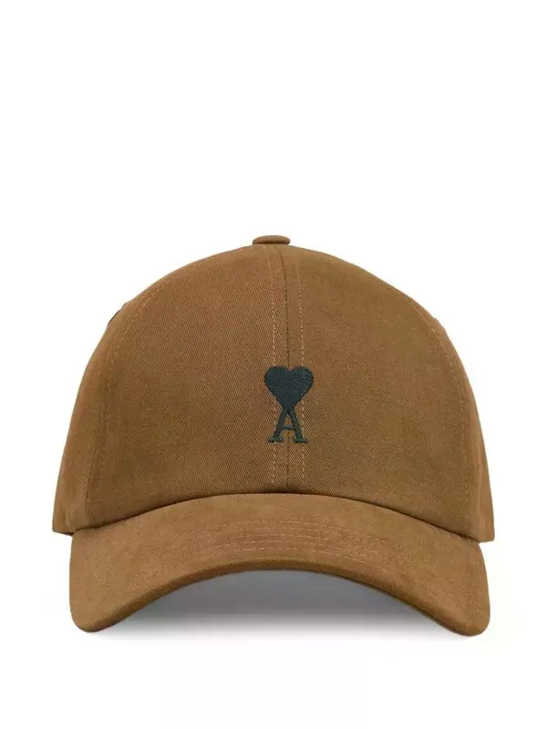 AMI Paris De Coeur Embroidered Cap - Brown