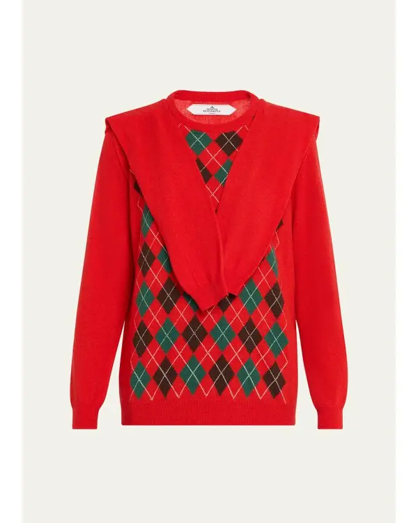 HODAKOVA Argyle Knit Sweater With Reworked Double Sleeve