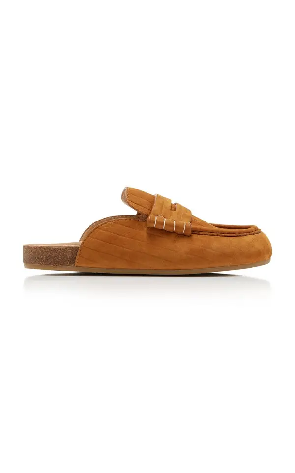 JW Anderson Stitch Suede Loafer Mules - Tan
