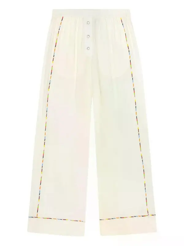 GANNI Embroidered Drawstring Trousers - Neutrals