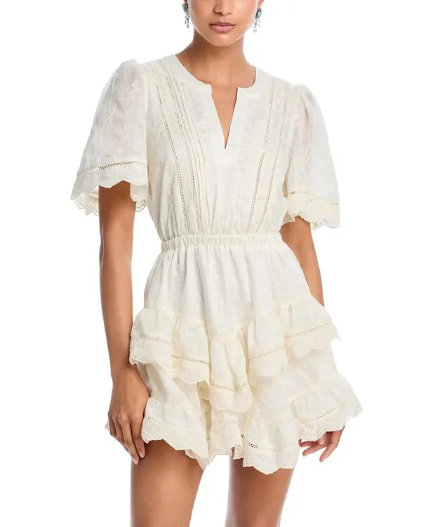Aqua Lace Trim Pintuck Mini Dress