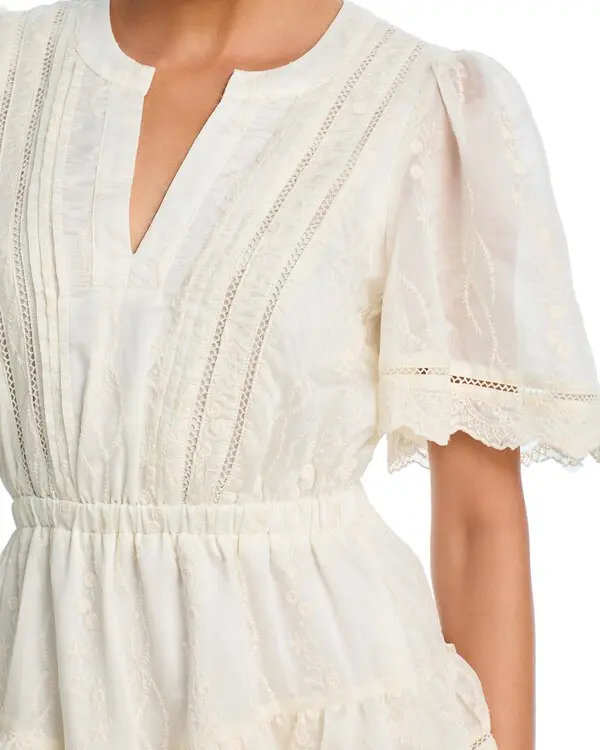 Aqua Lace Trim Pintuck Mini Dress