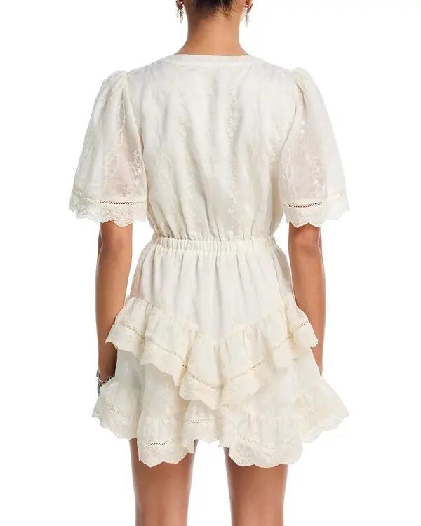 Aqua Lace Trim Pintuck Mini Dress