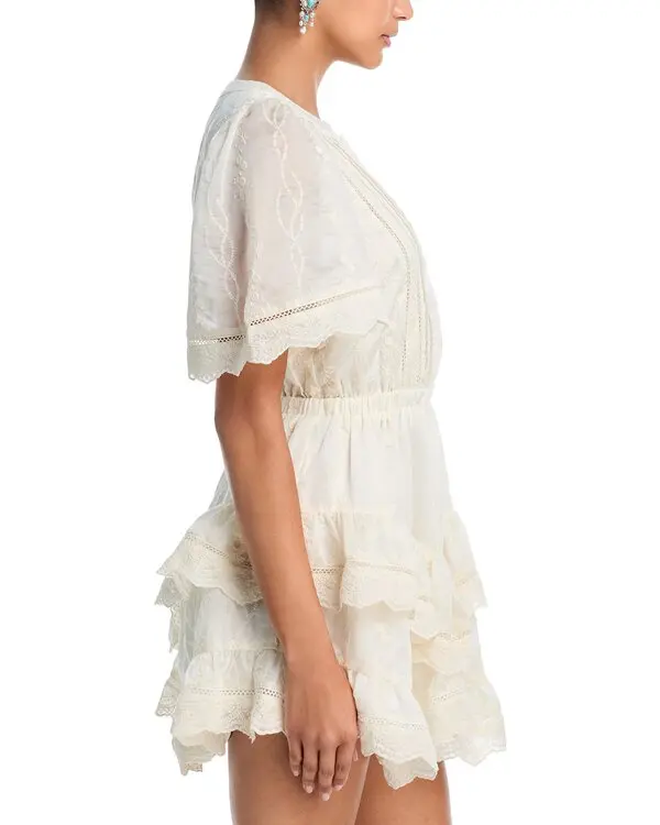 Aqua Lace Trim Pintuck Mini Dress