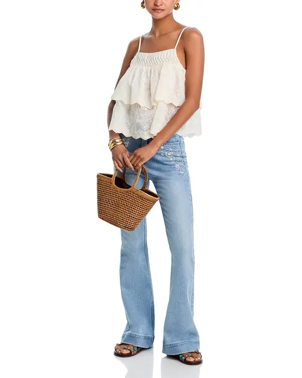 Aqua X Ava Phillippe Embroidered Bell Bottom Jeans