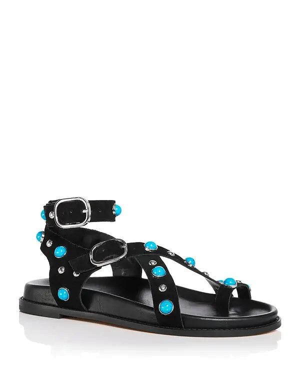 Aqua X Ava Phillippe Jazzy Embellished Sandals - Black Suede