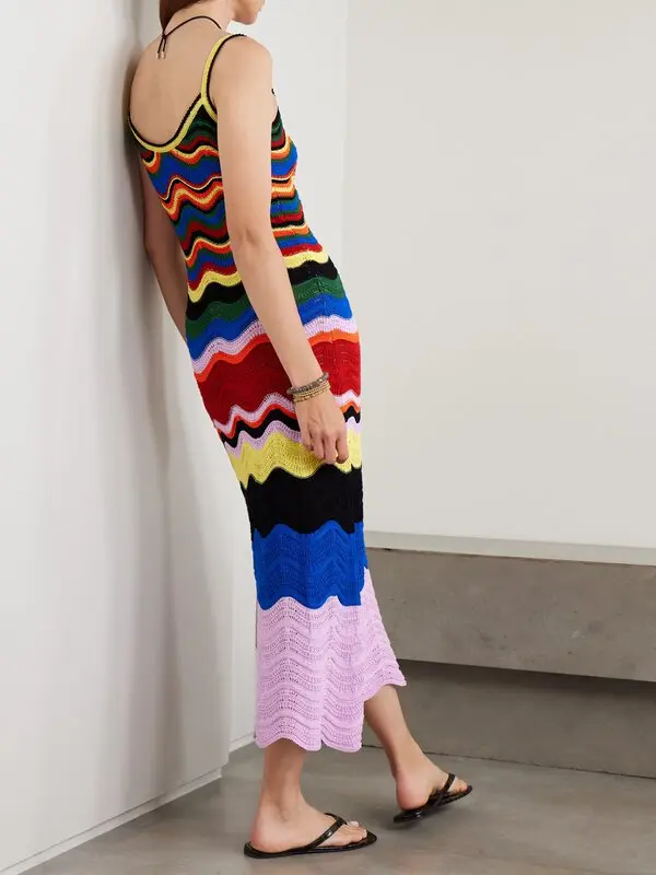 La DoubleJ Striped Crocheted Cotton Maxi Dress